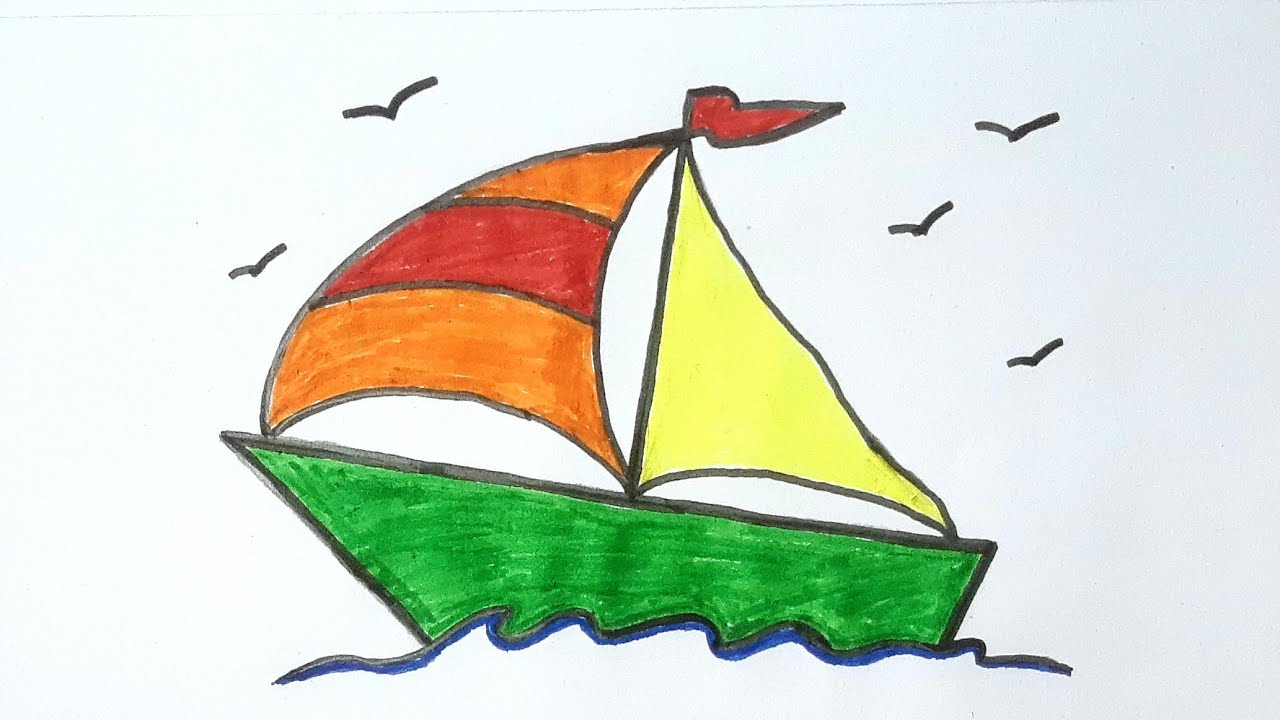 easy boat drawing step by step | colorful boat drawing | very simple ...