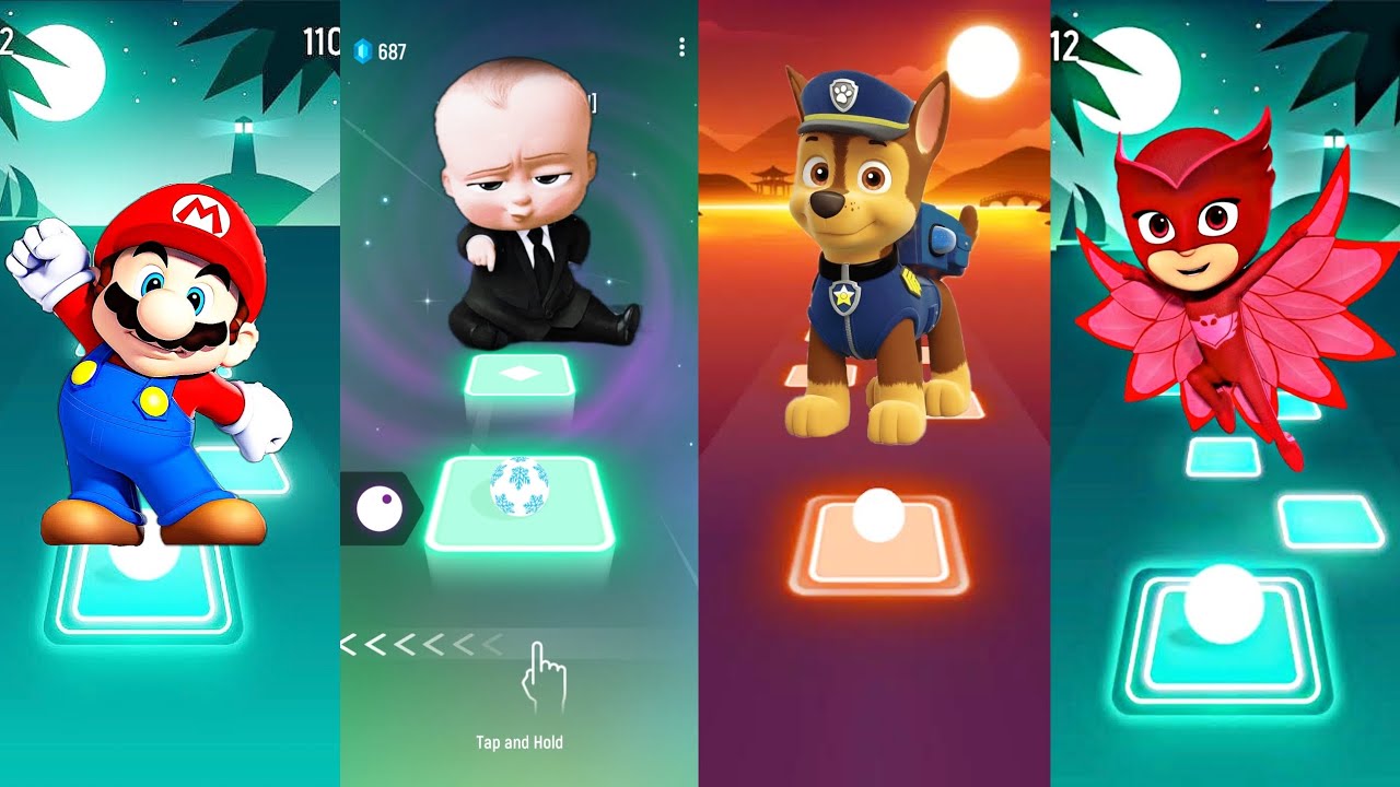 Super Mario VS Baby Boss VS Paw Patrol VS Pj Masks | Tiles Hop EDM Rush ...