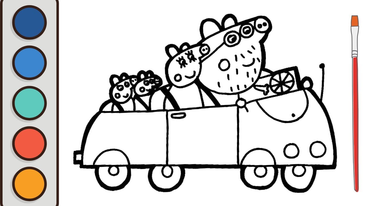 Daddy Pig is Driving The Car Drawing And Coloring For Kids & Toddlers ...