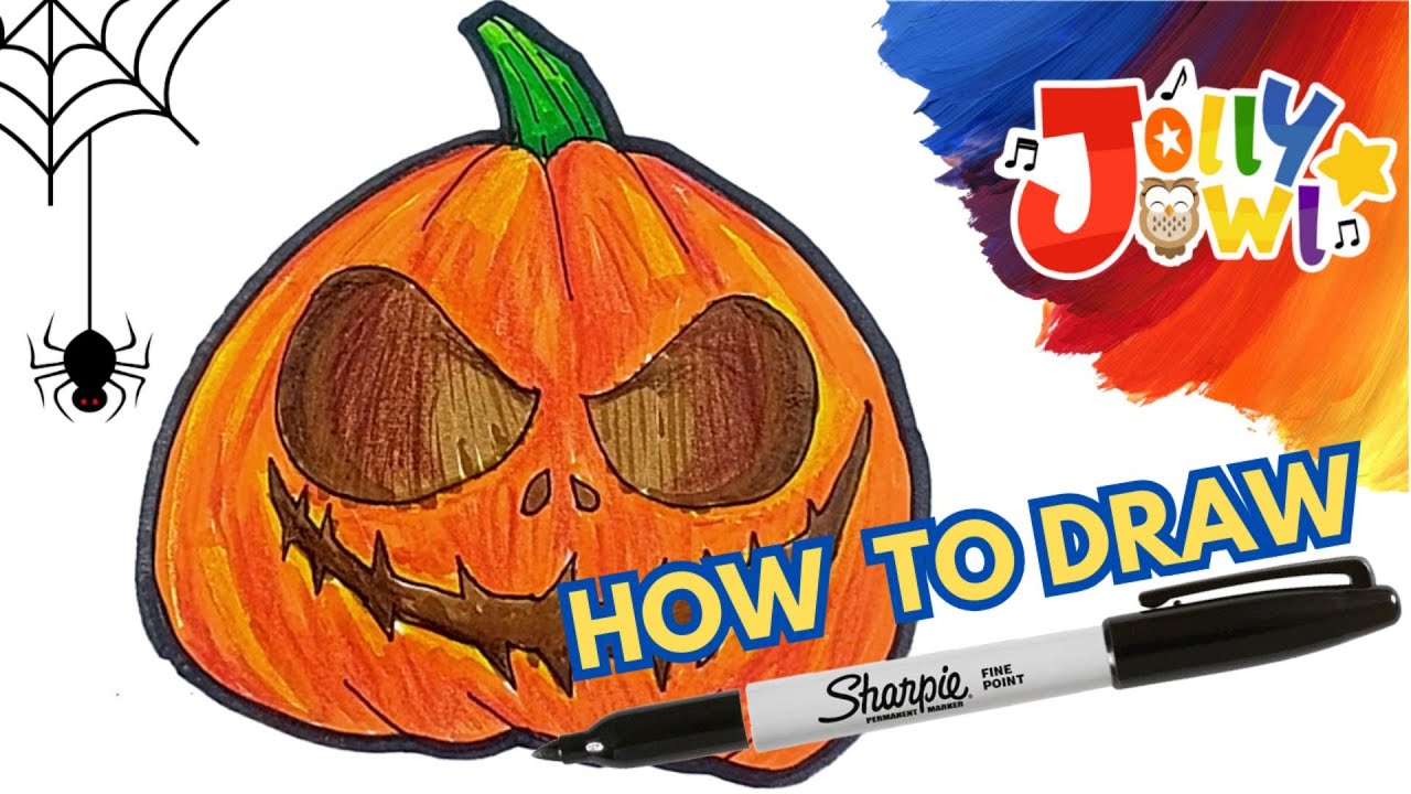 How to draw a 🎃 Spooky scary 👻 Halloween Pumpkin 🎨 #stepbystep # ...