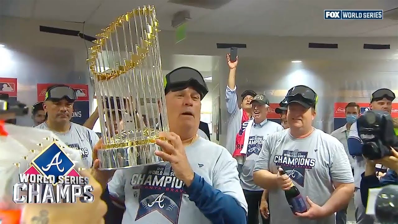 Brian Snitker leads Atlanta Braves’ locker room celebration after World ...