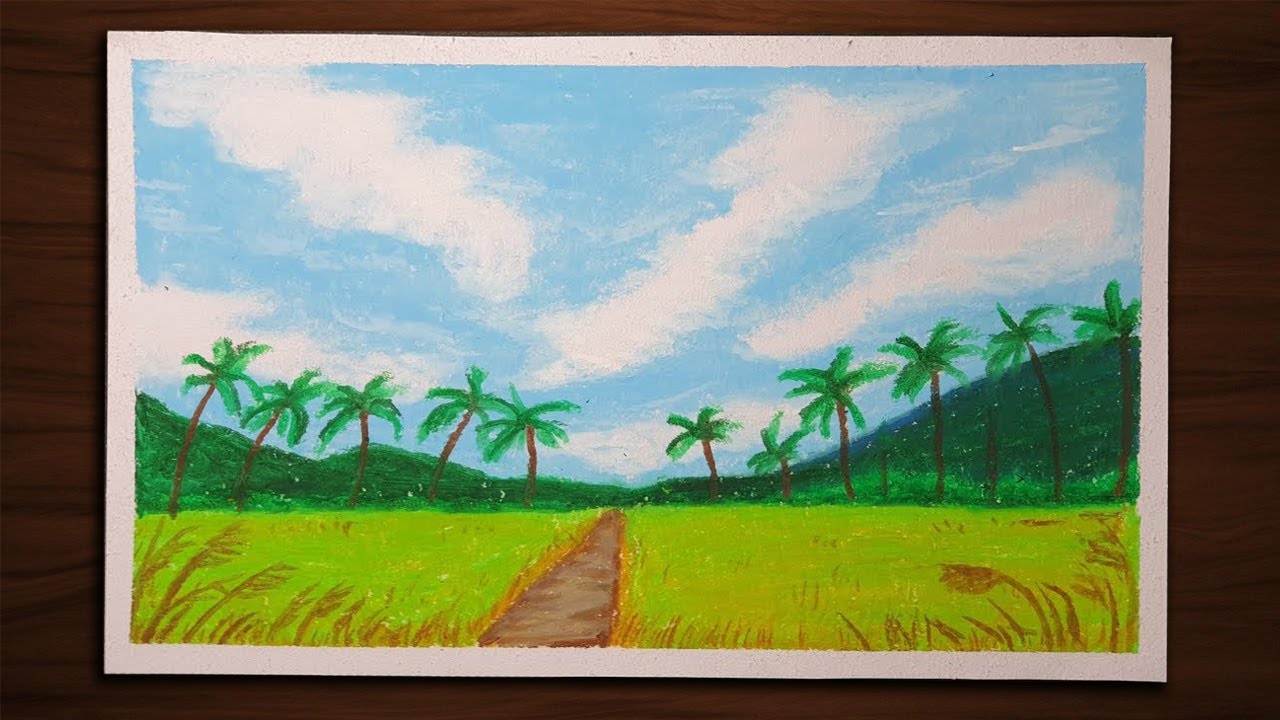 How to Draw a Simple Landscape Drawing with Oil Pastels for Beginners ...