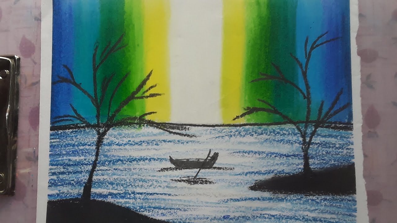 How to make sunset river oil pester drawing/Sunset river oil pastels ...