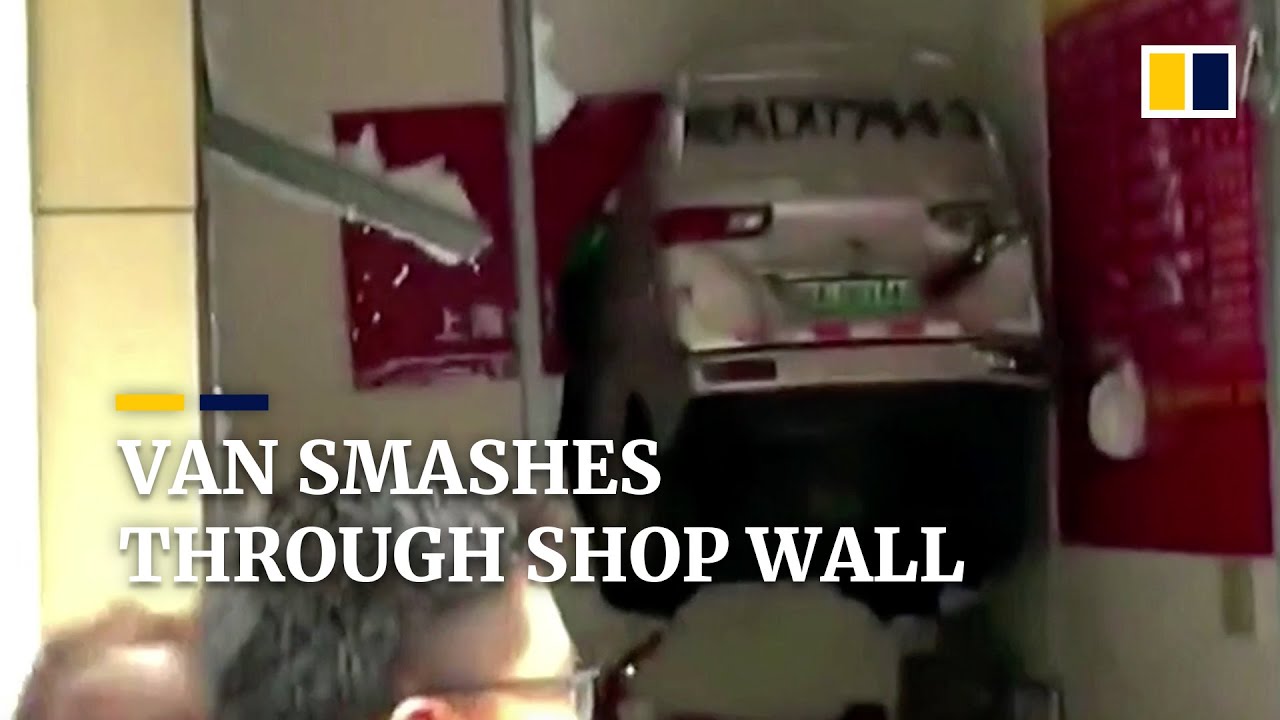 Van smashes through shop wall in China - YouTube