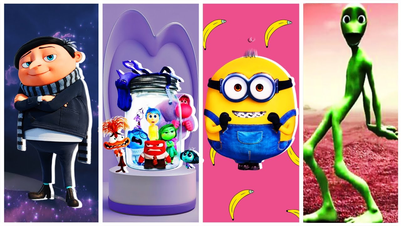 Challenge GRU 🖤 VS Inside out 💚 VS Minions 💛 VS Green alien 💚 - YouTube