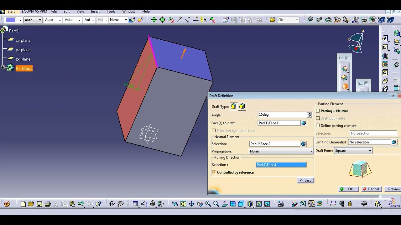 DRAFT ANGLE COMMAND IN CATIA V5 - YouTube