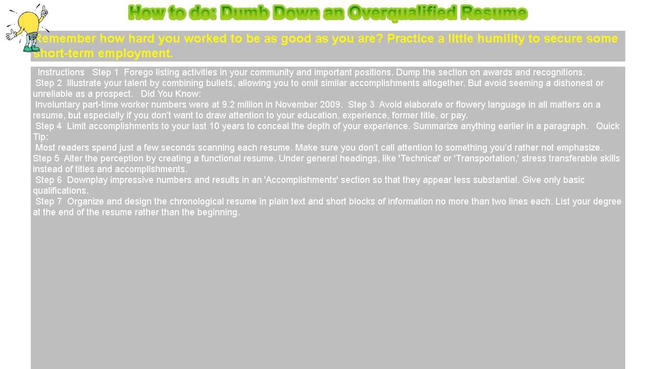 How to do: Dumb Down an Overqualified Resume - YouTube