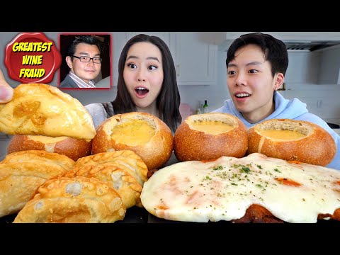 CHEESE COVERED SPICY FRIED CHICKEN + EMPANADA with CHEESY SAUCE BREAD BOWLS MUKBANG