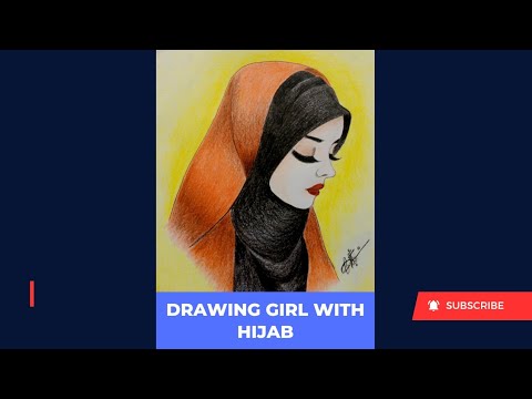 Girl with hijab using colour pencils finishing touch | linesArt