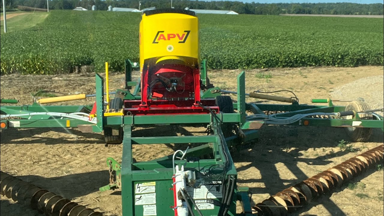 APV PS1600 Seeder on Kelly Diamond Harrow for Fall Cover Crops - YouTube