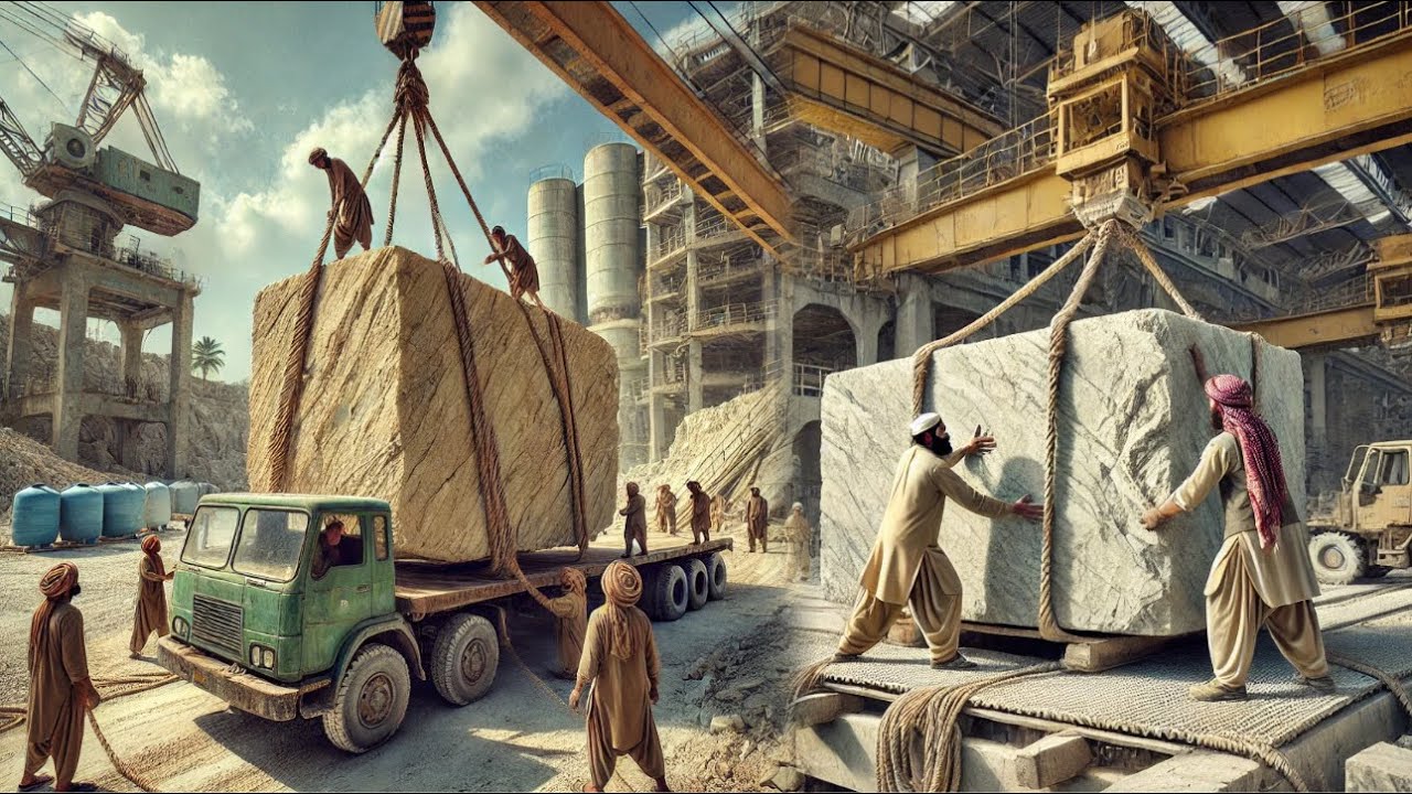 The Transformation of Natural Stone Unloading Huge Stone Blocks Marble ...