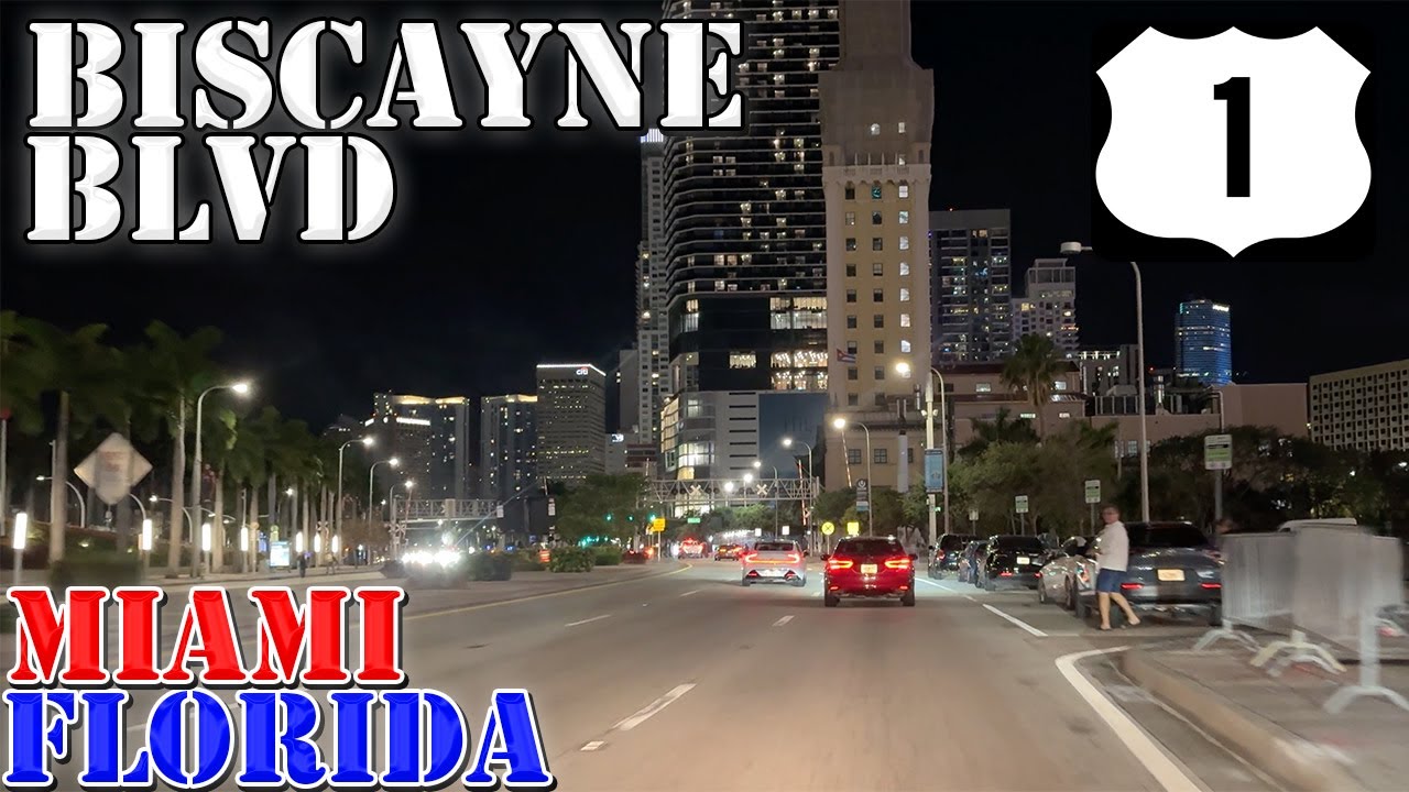 Biscayne Blvd South - Miami - Florida - 4K Street Drive at Night - YouTube