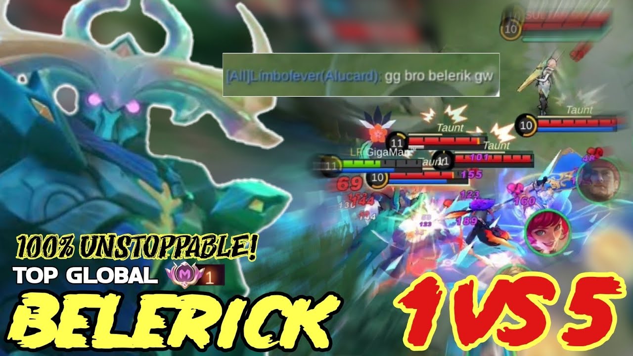 1 VS 5! UNSTOPPABLE TOP GLOBAL BELERICK GAMEPLAY! BELERICK BEST BUILD ...