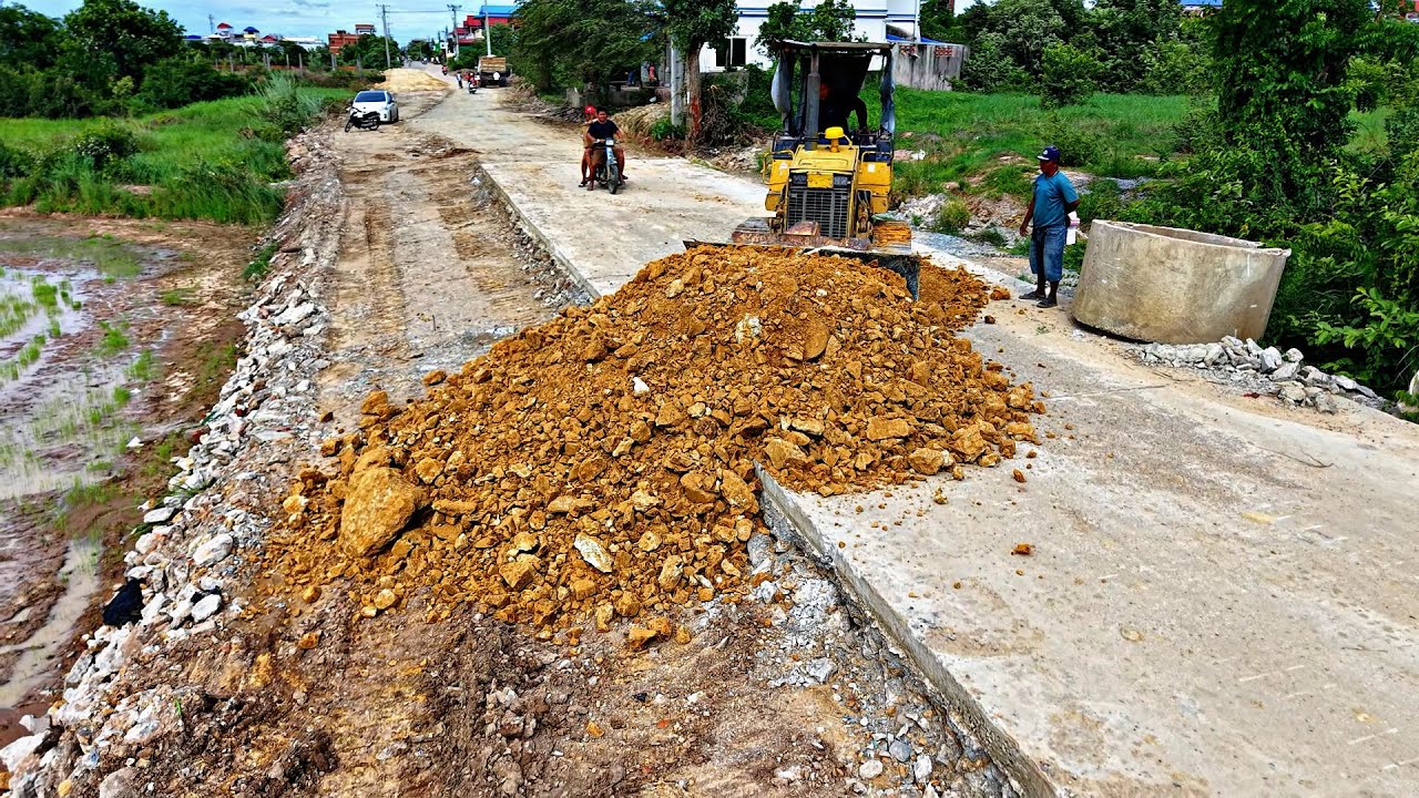 Wonderful 5T Trucks Unloading Soil Filling a small pit and a sink land ...