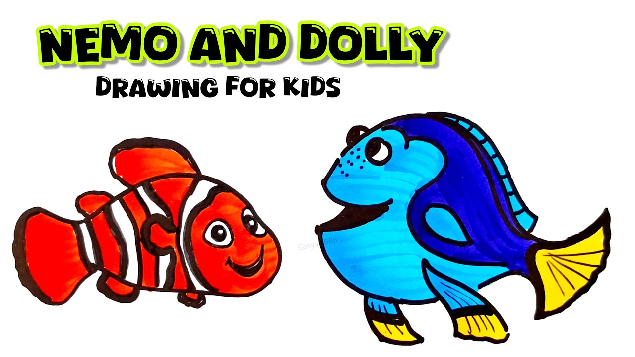 😍 Nemo And Dolly Easy Fish Drawing |😱 Simple Drawing For Kids # ...