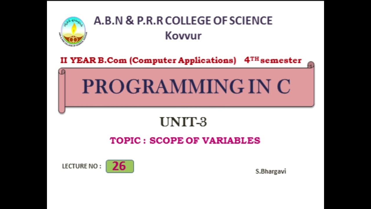 IIYEAR 4THSEM BCOMVOC(PROGRAMMING IN C)UNIT-3#LECT-26 - YouTube