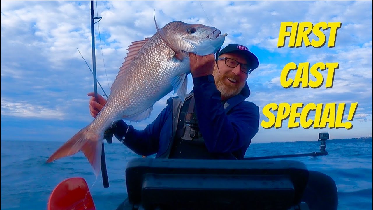 FIRST CAST!!! A solid snapper while kayak fishing... - YouTube
