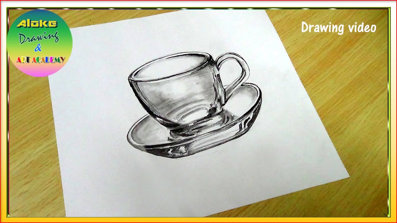 Realistic cup plate drawing//How to draw a realistic cup and plate ...