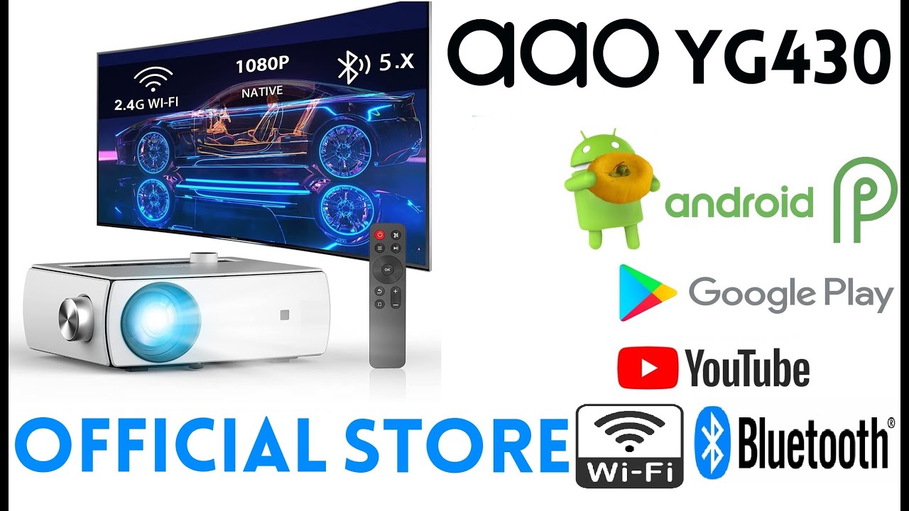 AAO YG430 Projector Full HD Android 9.0 Smart Projector Wi-Fi Bluetooth ...