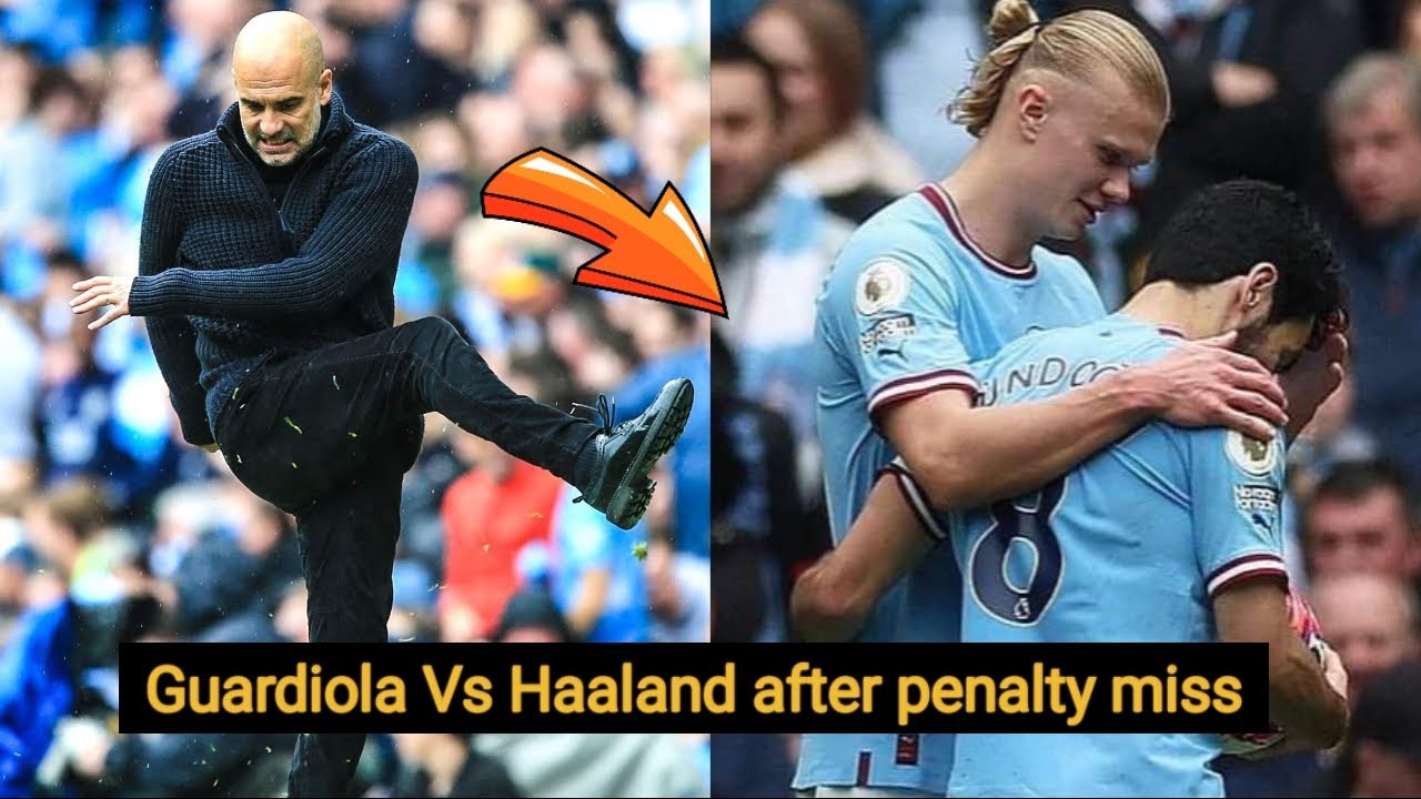 Pep Guardiola Angry at Haaland after Penalty miss Vs Leeds United - YouTube
