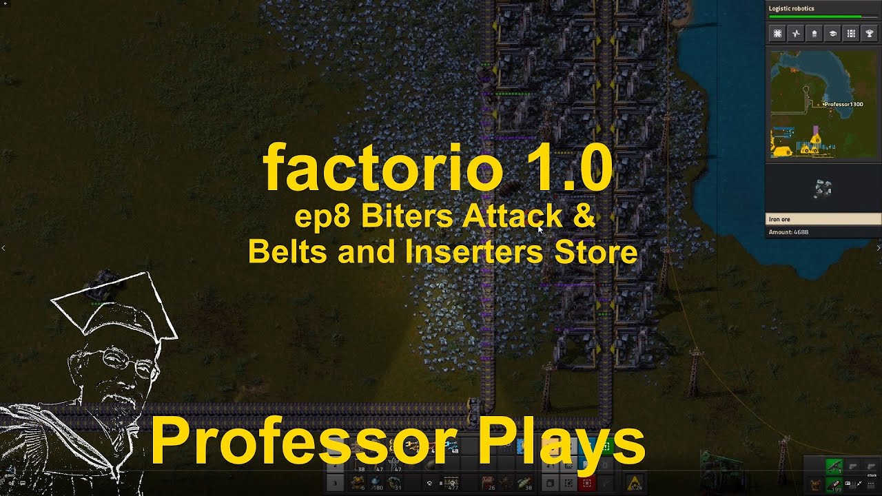 Factorio 1.0 ep8 Biters Attack & Belts and Inserters Store - YouTube