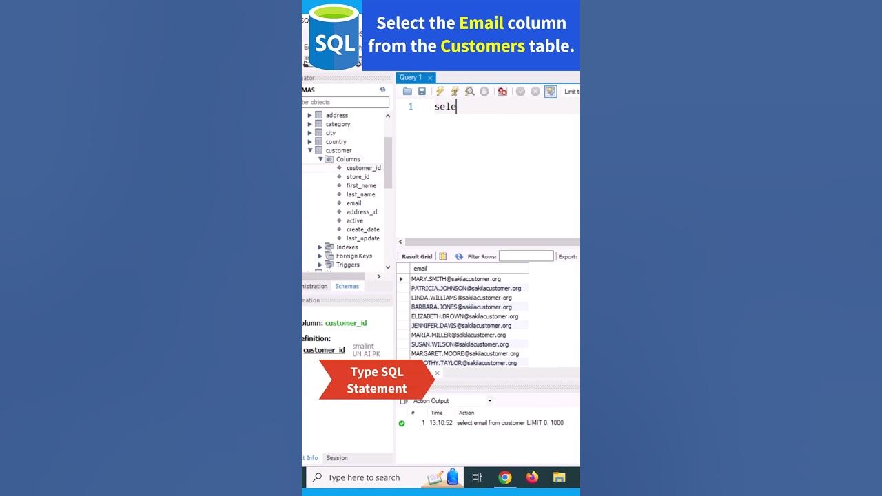 Select Column from Table in MySQL Workbench #sql #excel #datascience - YouTube
