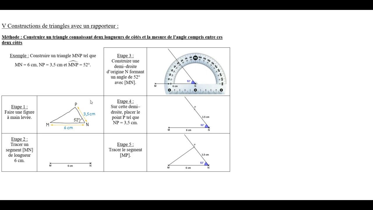 6e Construction de triangle avec deux longueurs et un angle - YouTube