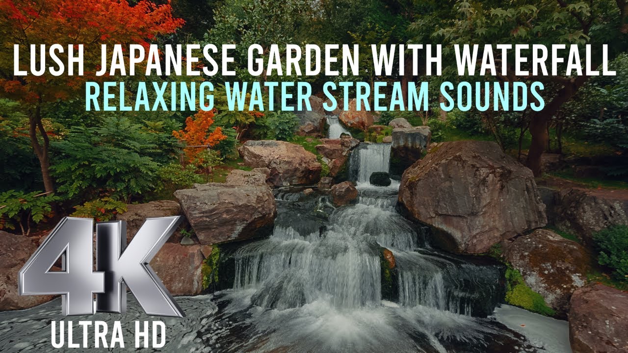Lush Japanese Garden with Waterfall Relaxing Water Stream Sounds - YouTube