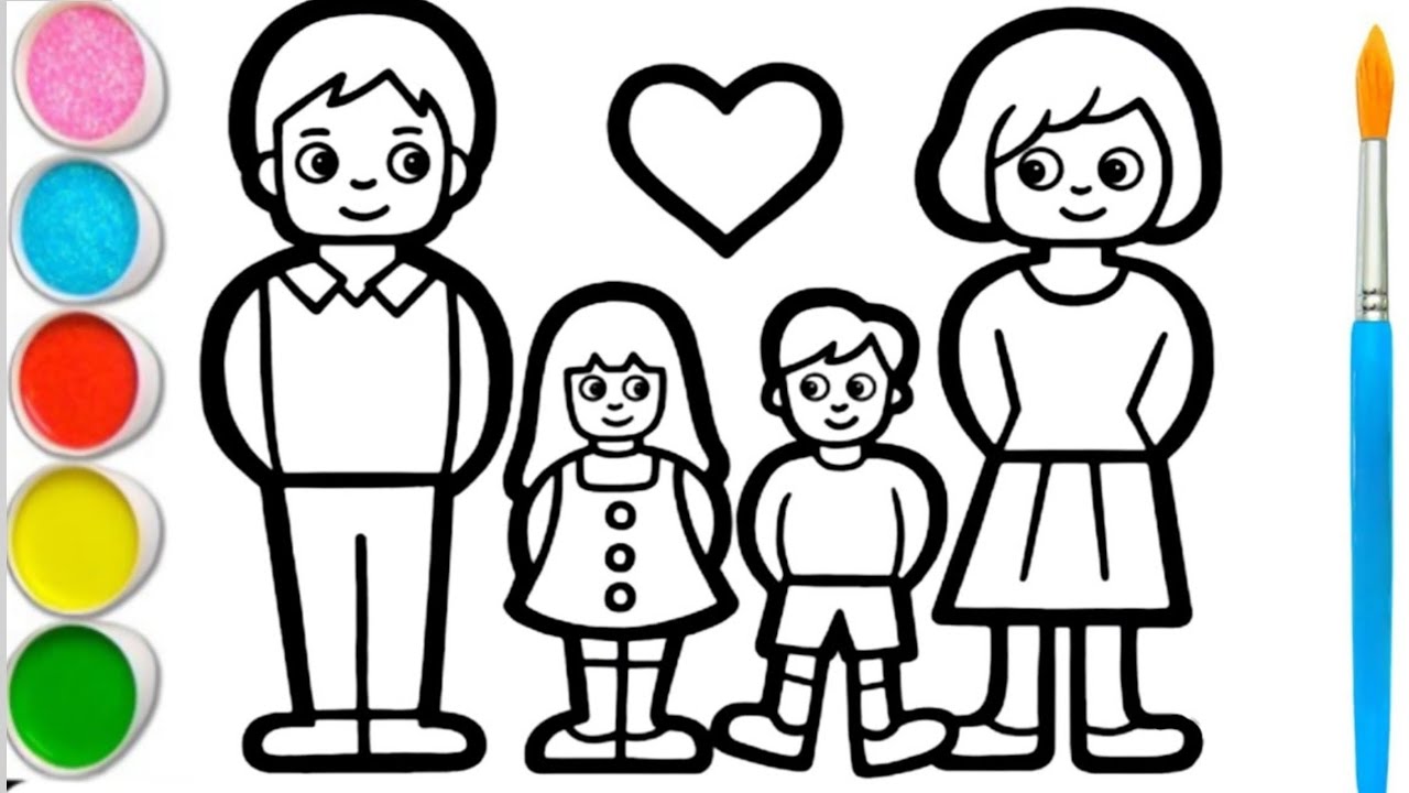 Family Drawing Easy|Family Drawing with 4 Members |How to Draw a Simple ...