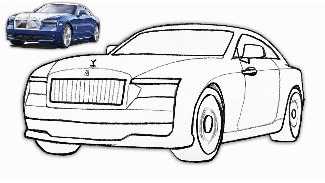 How to Draw a Rolls-Royce Luxury Coupe | Easy Step-by-Step Pencil Car ...