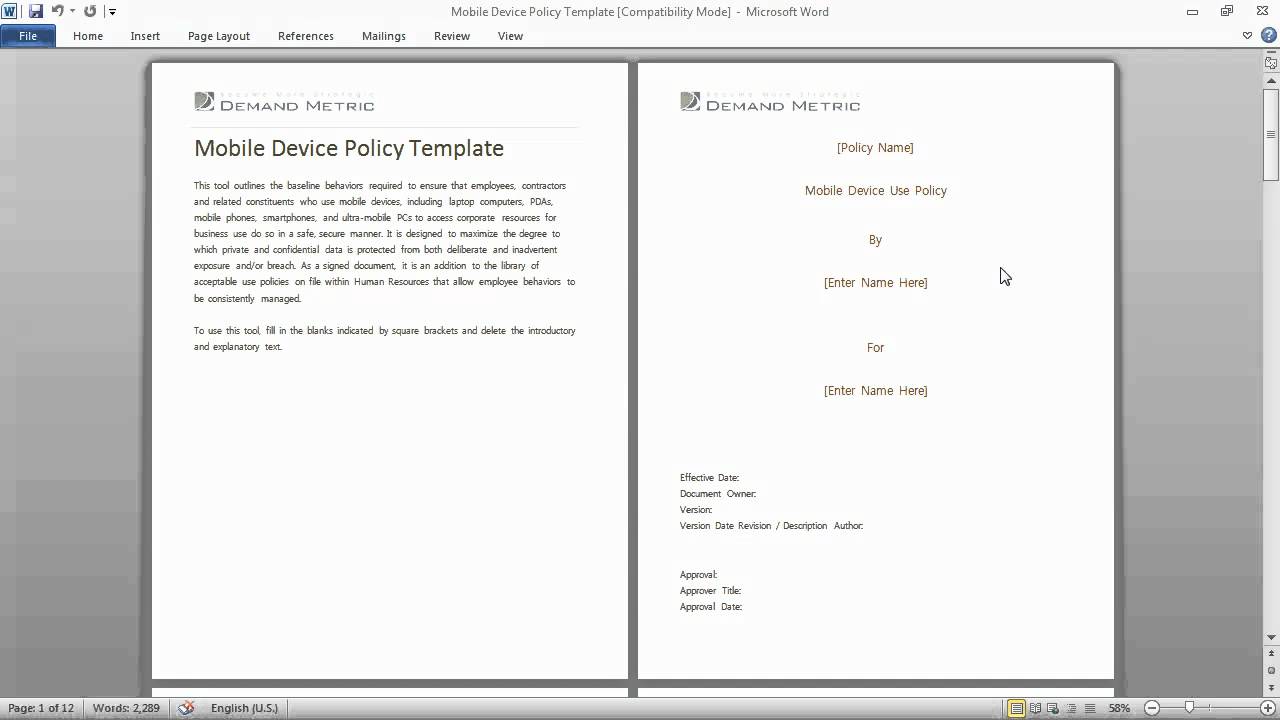 Mobile Device Policy Template - YouTube