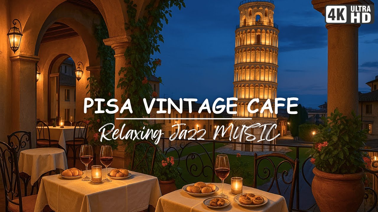 Relaxing Jazz Café Night | Pisa Leaning Tower View, Cozy Ambience ...