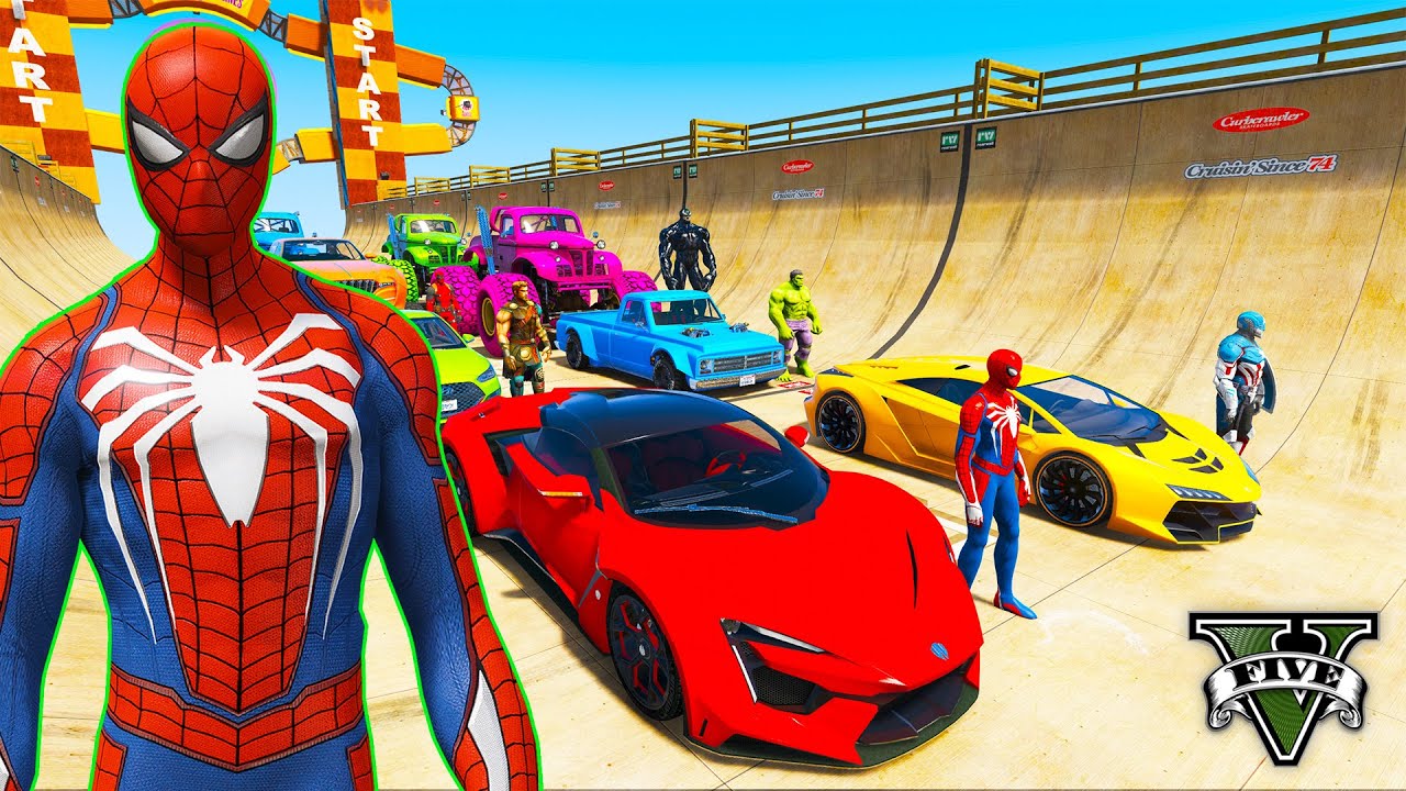 SPIDERMAN Epic New MULTI RAMP Challenge for Cars Racing by Trevor and ...