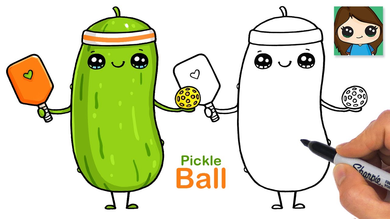 How to Draw Pickle Ball 🥒 Cute Pun Art - YouTube