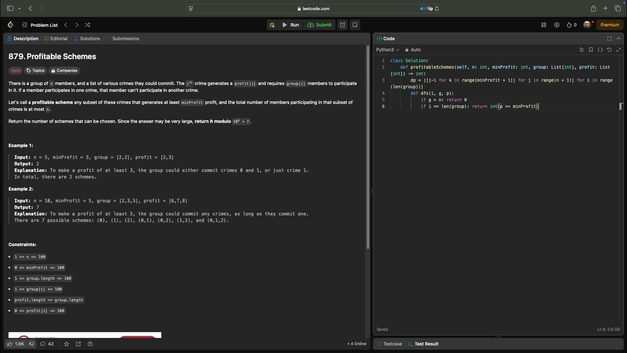 No Sound Leetcode 879: Profitable Schemes - YouTube