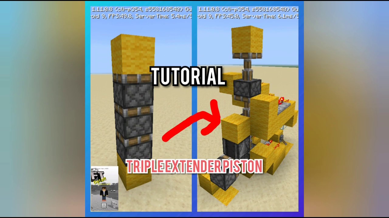 Minecraft triple extender piston - YouTube