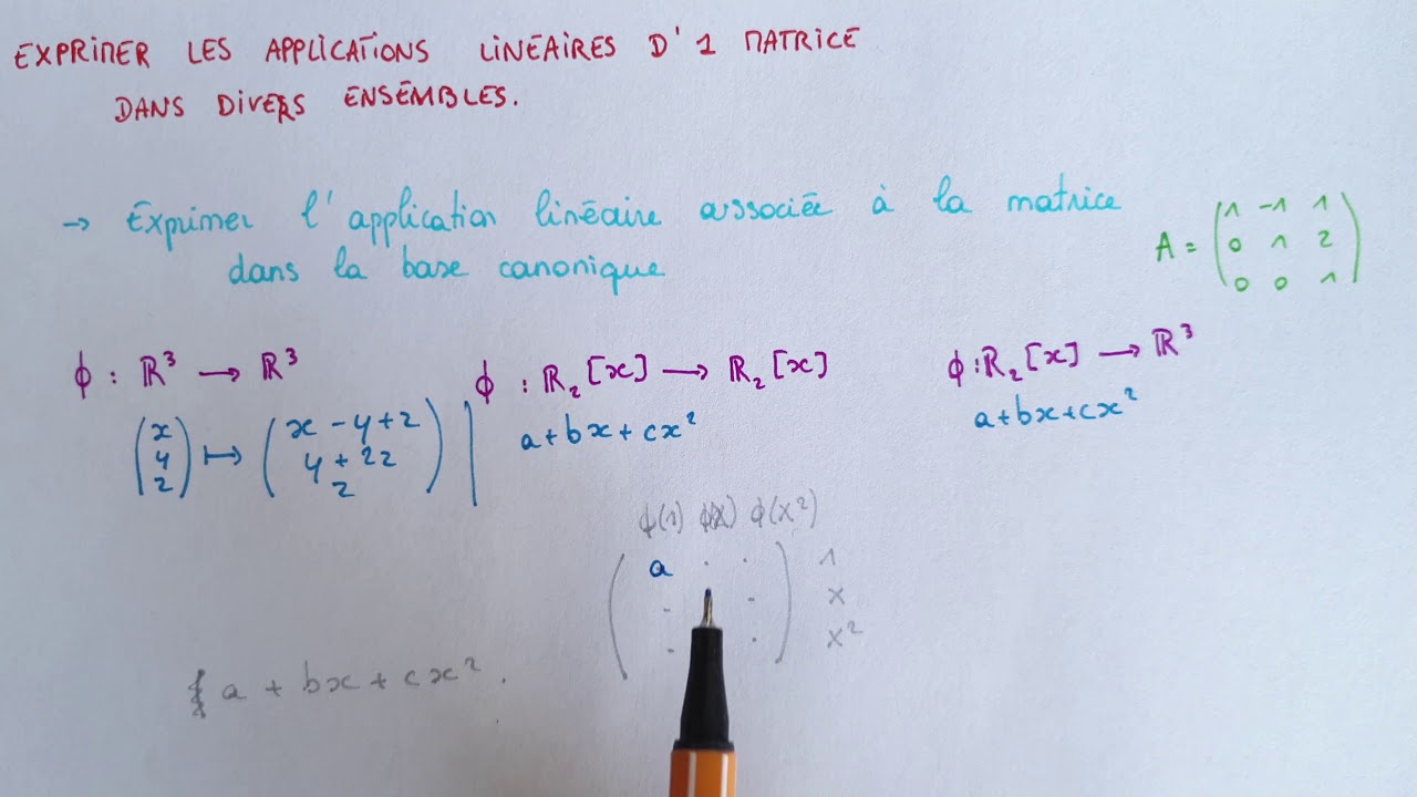 Exprimer une APPLICATION LINÉAIRE dans DIVERS ENSEMBLES - Méthode ...