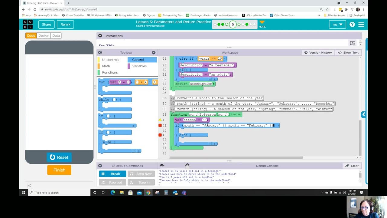 code.org Unit 7 lesson 3.5 Months to Seasons - YouTube