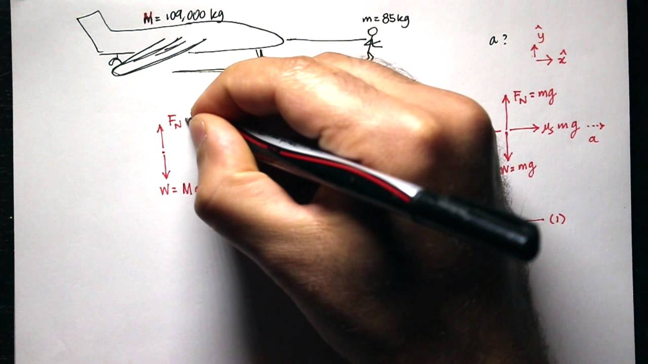 man pulls plane -- a problem about newton's second law - YouTube