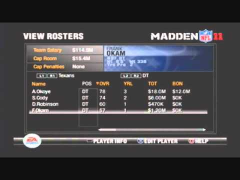 MADDEN NFL 11 Default Roster Houston Texans Last version of madden ps2 ...