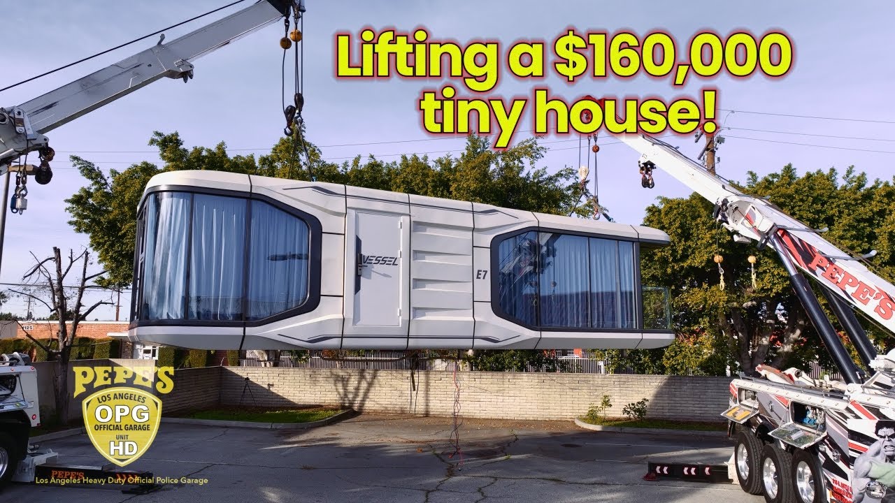 Lifting a fancy $160,000 tiny house using 2 rotators - YouTube