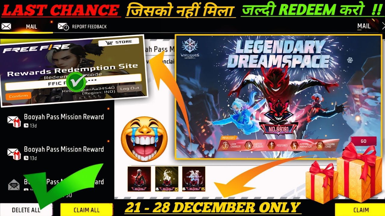 FREE FIRE REDEEM CODE TODAY 22 DECEMBER REDEEM CODE FREE FIRE | FF ...