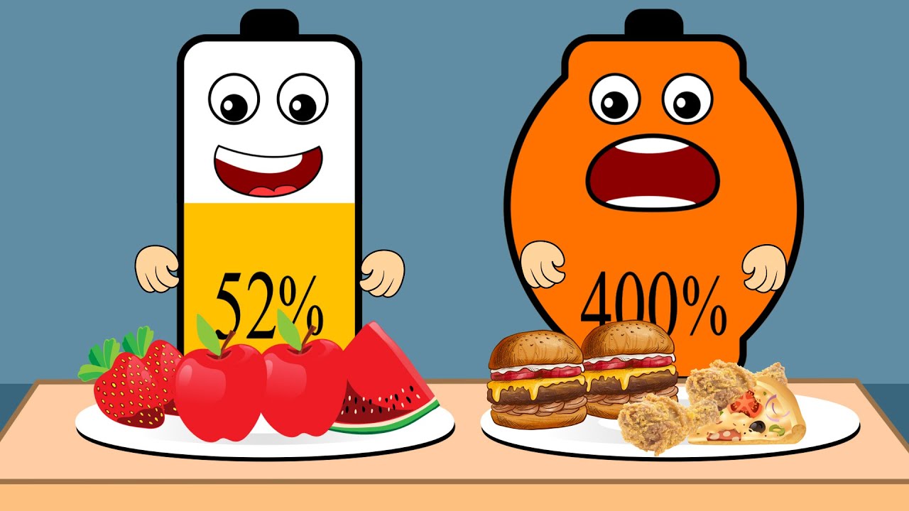 HEALTHY VS JUNK Food ? Battery Charging Animation / Asmr Mukbang ...