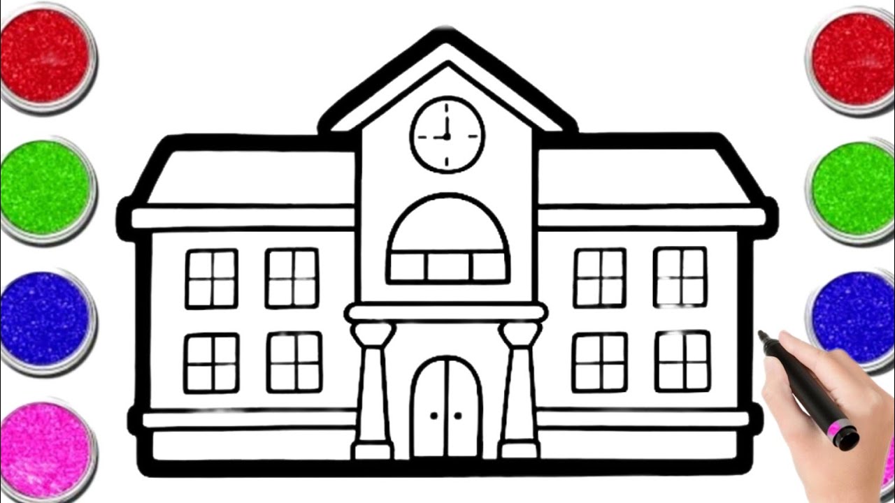 How to draw a school step by step | School building | Art for kids ...