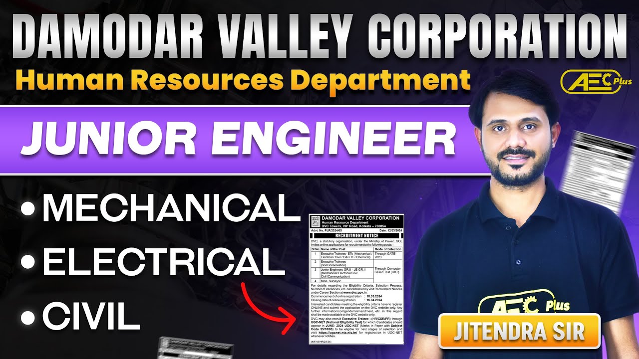 Damodar Valley Corporation (DVC) JE Recruitment 2024🔥🔥 | HR Department | Mechanical/Electrical ...