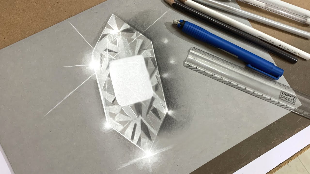 3D Drawing Diamond (Step by Step) - YouTube