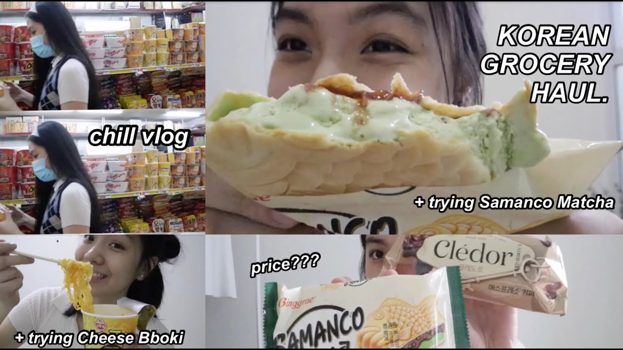 MINI KOREAN GROCERY HAUL + trying SAMANCO MATCHA ICE CREAM and CHEESE ...