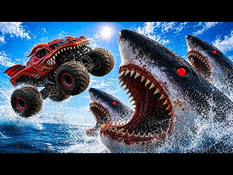 Monster Truck vs 3 Giant Sharks – INSANE Jump Challenge! | BeamNG.drive