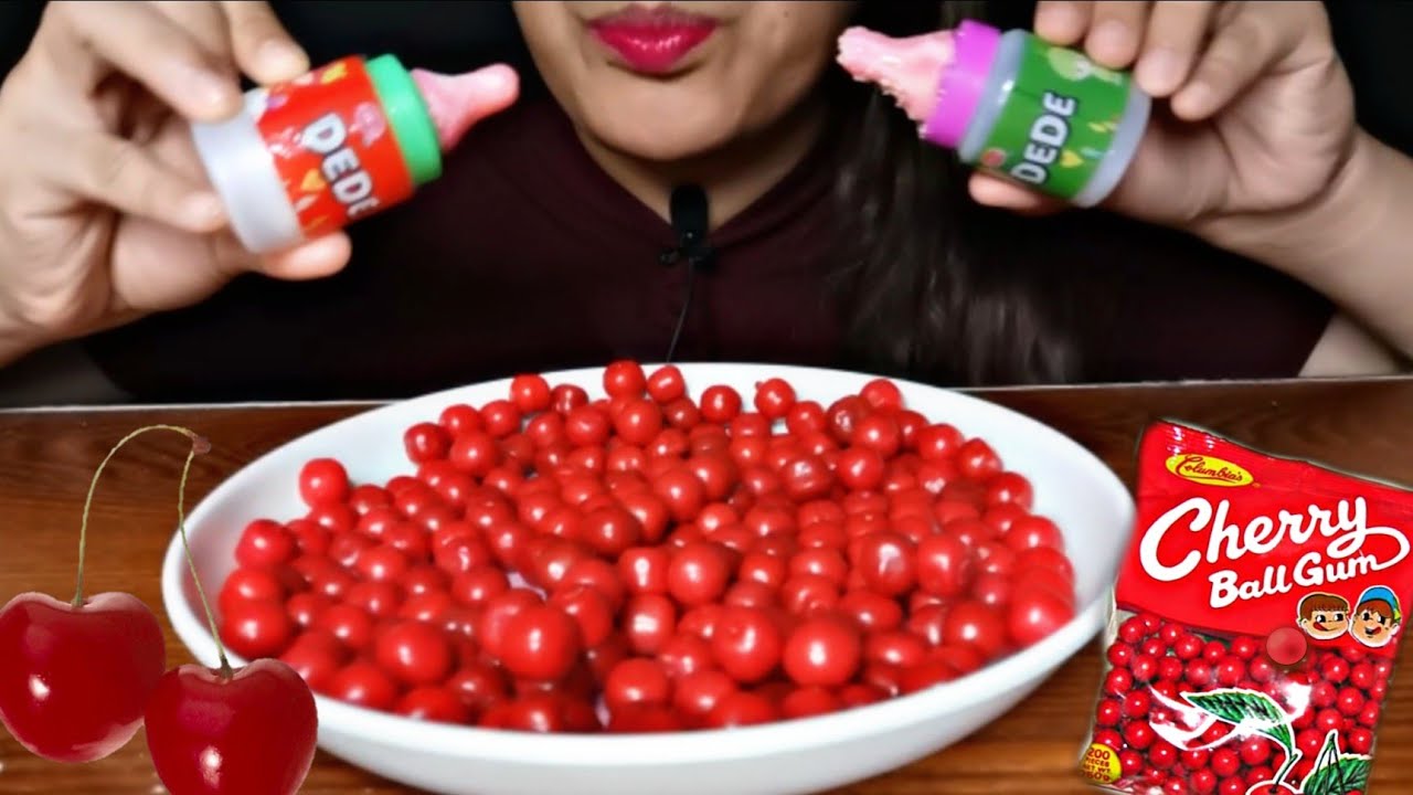 ASMR CHERRY GUM BALLS ft. Sweet candied in a bottle | INTENSE CHEWING ...