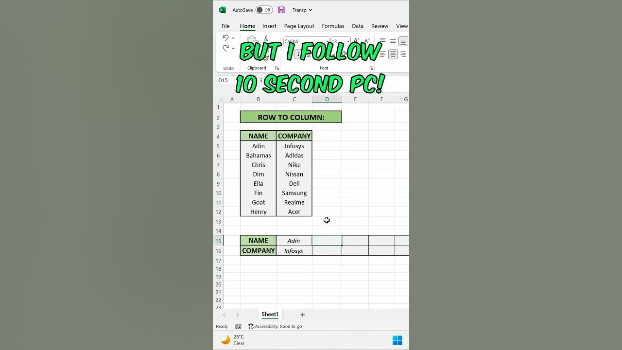 99% PEOPLE ARE DOING THIS MISTAKE: Transpose Function 🔄 | MS-EXCEL | 10 Second PC | #shorts # ...